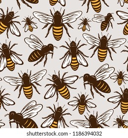 Vector Honey Bee Seamless Pattern Background Stock Vector (Royalty Free ...
