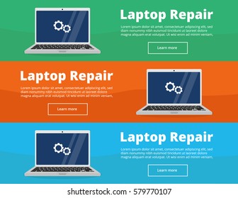 Vector Horizontal Banners Laptop Repair Service Stock Vector (Royalty ...