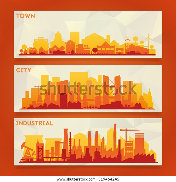 Vector Horizontal Banners Skyline Kit Various Stock Vector (Royalty ...