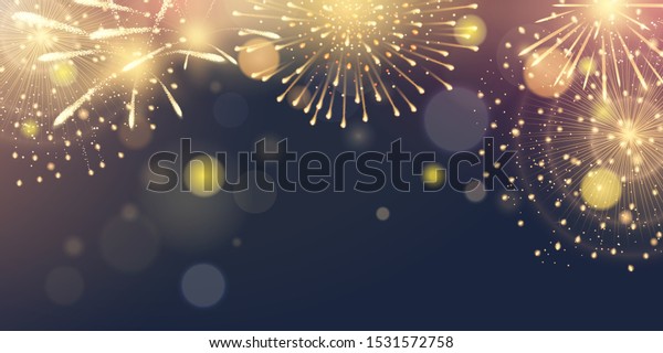 Vector Horizontal Greeting Banner Gold Fireworks Stock Vector (Royalty ...