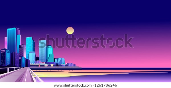 Vector Horizontal Illustration Night City Landscape Stock Vector ...
