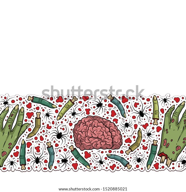 Vector Horror Border Creepy Brain Hand Stock Vector (Royalty Free ...
