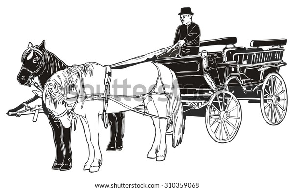 Vector Horse Cart Coachman Hand Drawn Stock Vector (Royalty Free ...