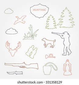 Vector Hunting Set Hand Drawn Doodle Stock Vector (Royalty Free ...