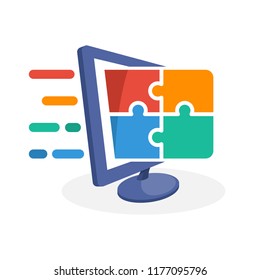 Puzzle Computer Logo Icon Design Stock Vector (Royalty Free) 1053048695