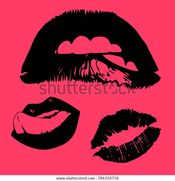 Iconos vectores de labios hembra impresos.: vector de stock (libre de ...