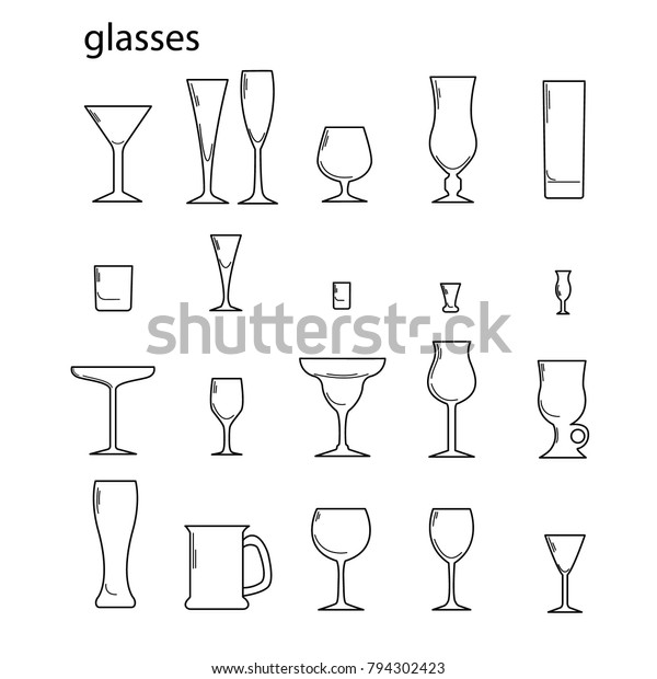 Vector icons of glassware. Bar glass.