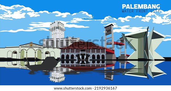 Vector Icons Heritage Buildings City Palembang Stock Vector (Royalty ...