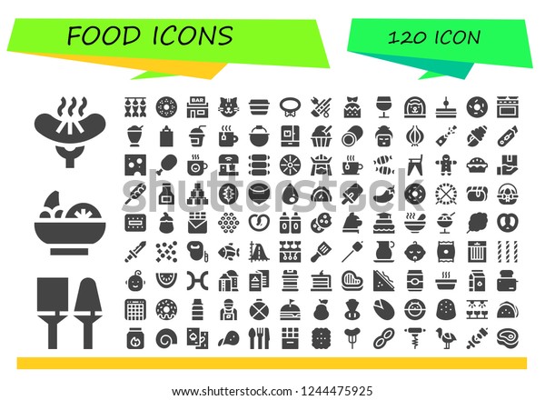 Vector Icons Pack 120 Filled Food 스톡 벡터(로열티 프리) 1244475925