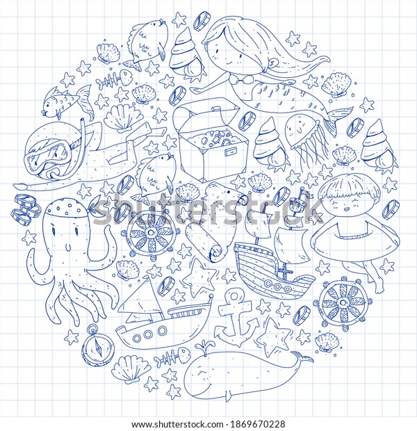 Vector Icons Sea Ocean Adventure Little Stock Vector (Royalty Free ...