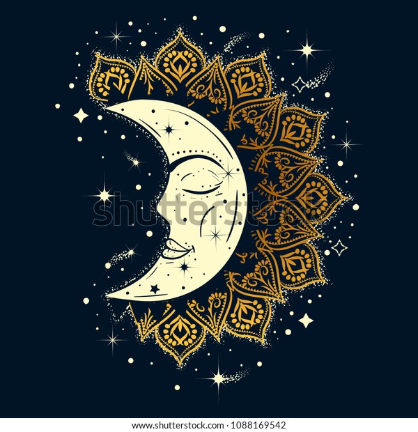 Vector Illlustration Moon Night Sky Vintage Stock Vector (Royalty Free ...