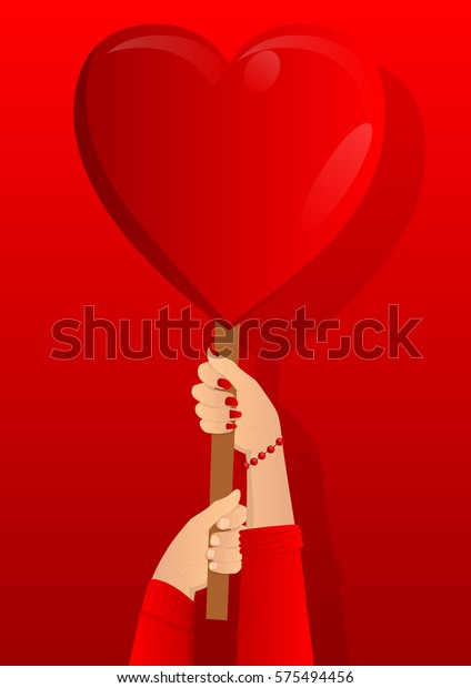 Vector Illustrated Cartoon Hands Holding Heart Stock Vector (Royalty ...