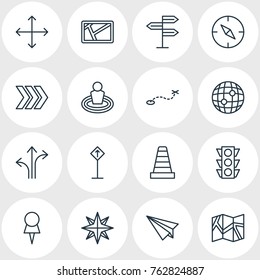 Vector Illustration 16 Direction Outline Icons Stock Vector (Royalty ...