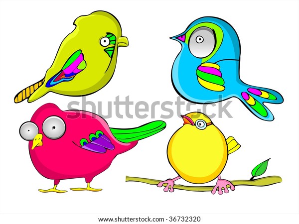 Vector Illustration 4 Cartoon Birds Stock Vector (Royalty Free ...