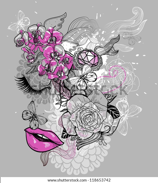 Vector Illustration Abstract Face Blooming Flowers Stock Vector ...