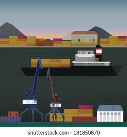 Vector Illustration Abstract Landscape Harbour Stock Vector (Royalty ...