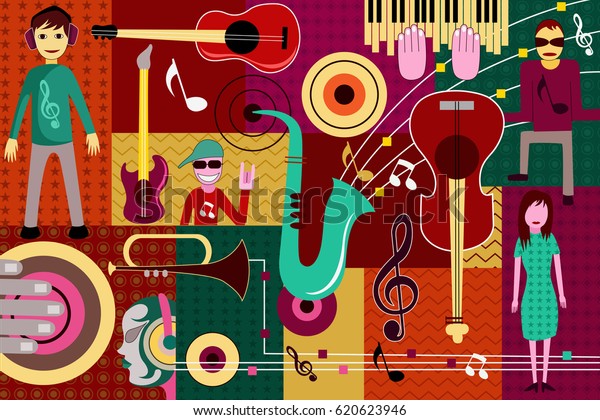 Vector Illustration Abstract Music Collage Background Stock Vector ...