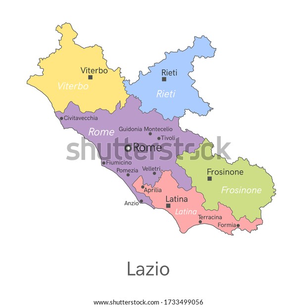 Vector Illustration Administrative Map Lazio Borders Stock Vector (Royalty Free) 1733499056 ...