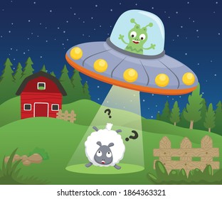 Vector Illustration Alien Abduction Cartoon Ufo Stock Vector (Royalty ...