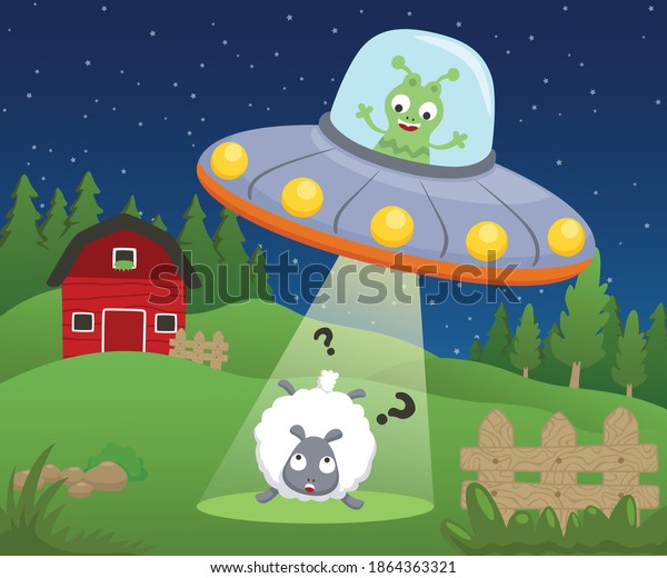 Vector Illustration Alien Abduction Cartoon Ufo Stock Vector (Royalty ...