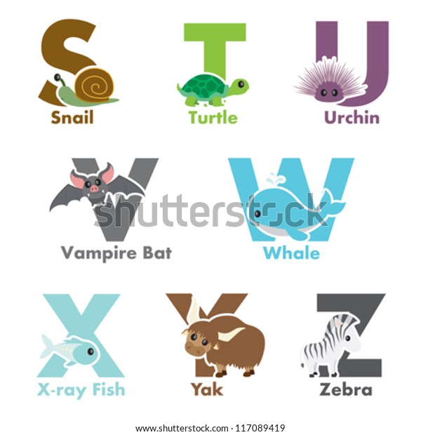 Vector Illustration Alphabet Animals S Z Stock Vector (Royalty Free ...