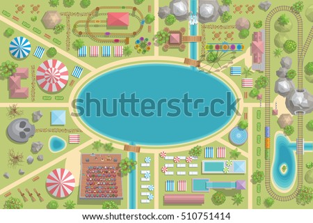 Vector Illustration Amusement Park Map Top 스톡 벡터(사용료 없음) 510751414 ...