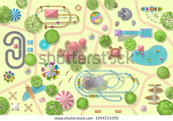 Vector Illustration Amusement Park Map Top Stock Vector (Royalty Free ...
