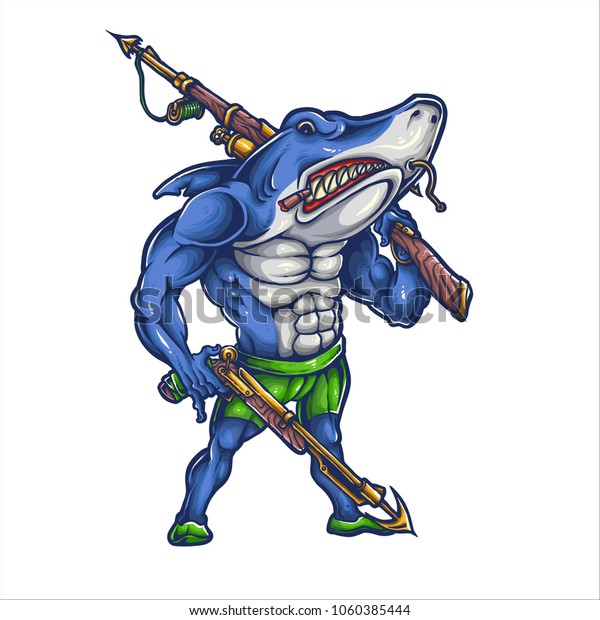 Vector Illustration Angry Shark Harpoon Weapon Stock Vector (Royalty ...