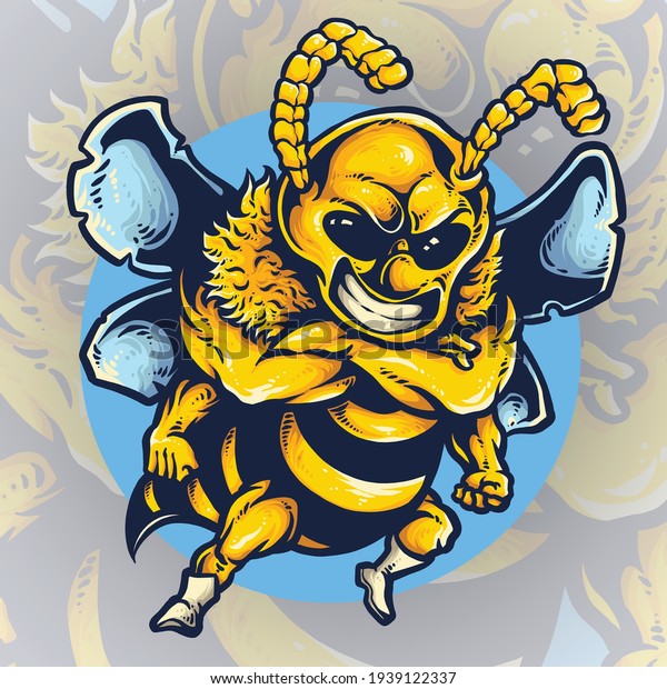 Vector Illustration Angry Warrior Bee Cartoon Stock Vector (Royalty ...