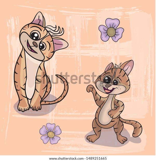 Vector Illustration Animal Cat Playing On Stock Vector (Royalty Free ...