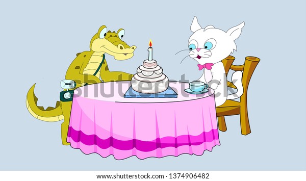 Vector Illustration Animals Crocodile Cat Cartoon Stock Vector (Royalty ...