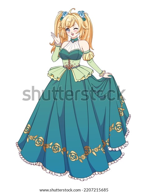 Vector Illustration Anime Princess Standing Holding Stock Vector ...