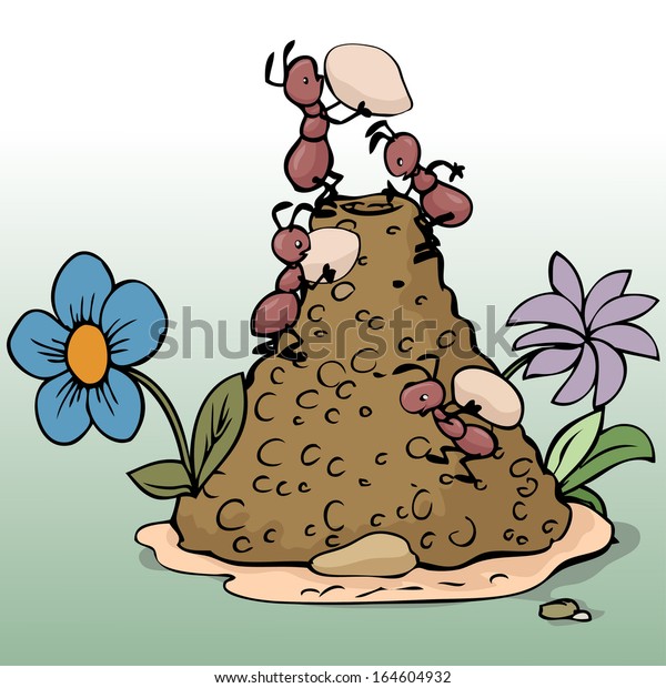 Vector Illustration Ant Hill Cartoon Concept: เวกเตอร์สต็อก (ปลอดค่า ...