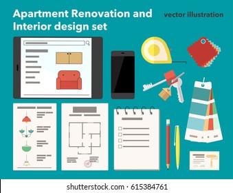 Vector Illustration Apartment Renovation Interior Design Stock Vector ...