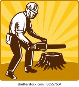 Vector Illustration Arborist Tree Surgeon Chainsaw Stock Vector ...