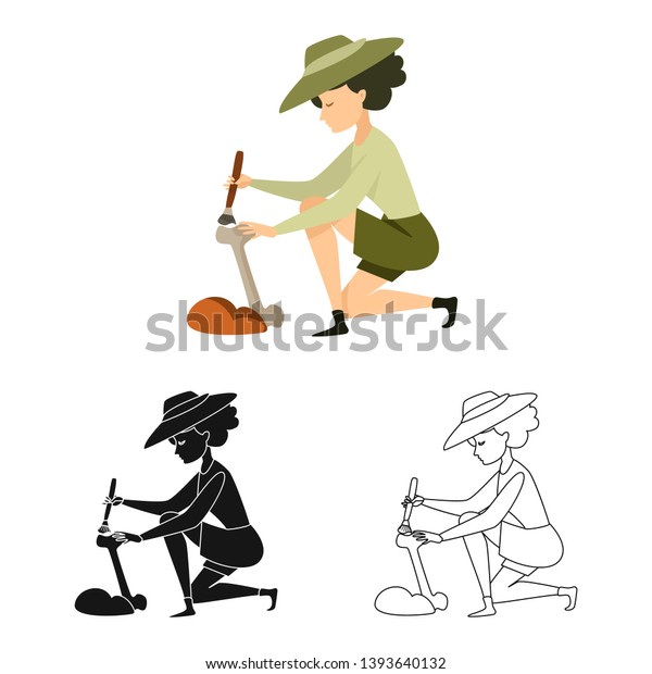 Vector Illustration Archaeologist Girl Logo Set Stock Vector (Royalty ...