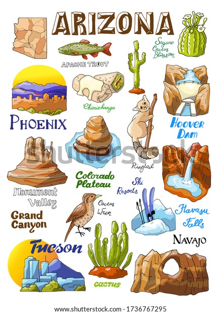 Vector Illustration Arizonas Countrysides State Symbols Stock Vector ...