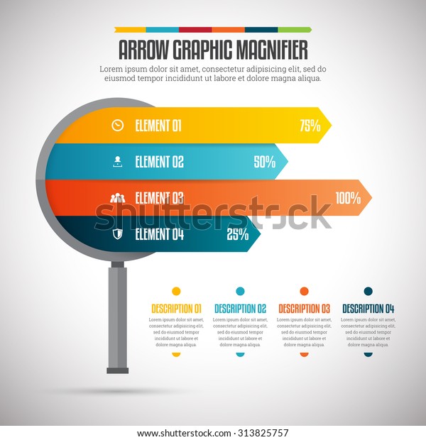 Vector Illustration Arrow Graphic Magnifier Infographic Stock Vector ...