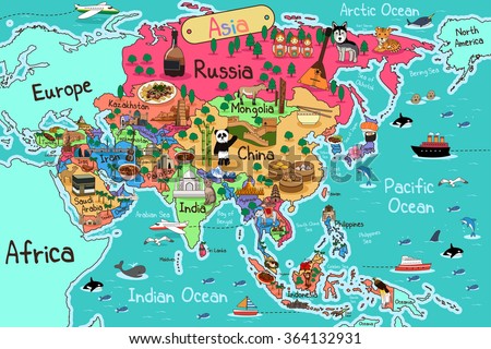 Vector Illustration Asia Map Cartoon Style Vector de stock (libre de ...