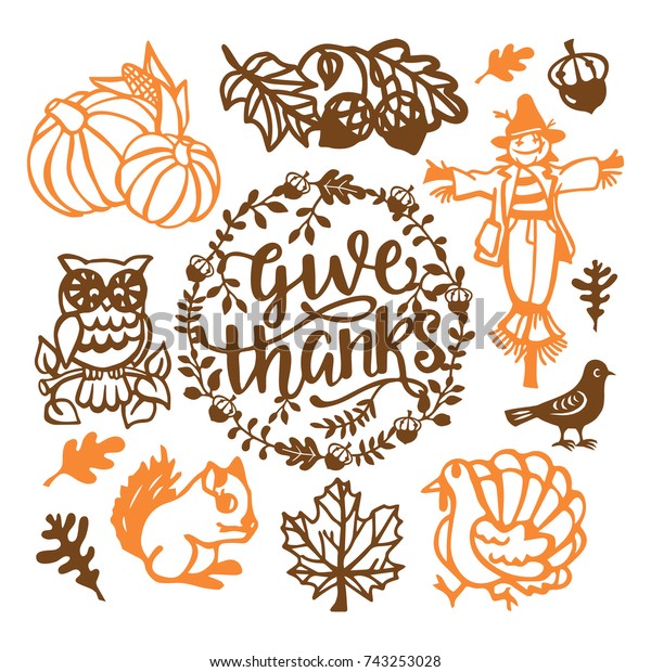 Vector Illustration Assorted Vintage Thanksgiving Fall Stock Vector ...