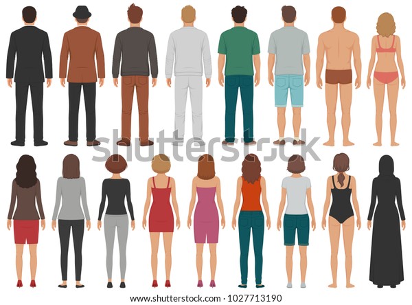 Vector Illustration Back View People Group Stock Vector (Royalty Free ...