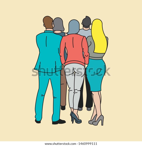 Vector Illustration Back View People Group Stock Vector (Royalty Free ...