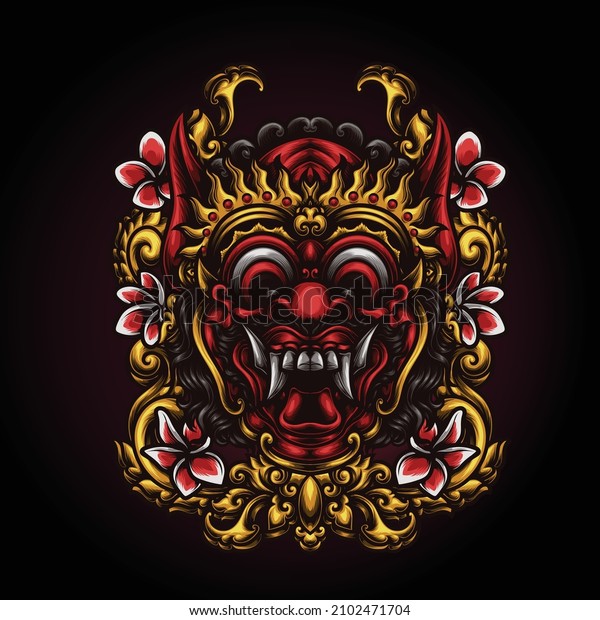 Vektor Stok Vector Illustration Balinese Demon Mask Character (Tanpa ...
