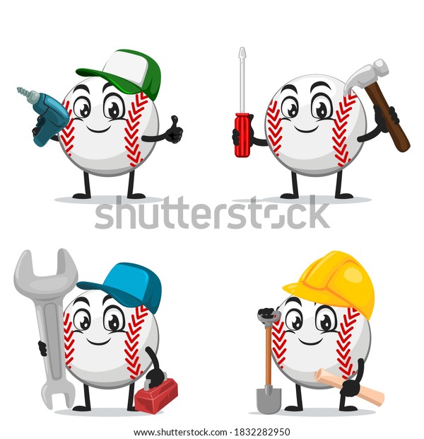 Vector Illustration Baseball Character Mascot Collection Stock Vector ...