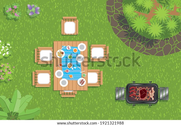 Vector Illustration Bbq Garden Top View Stock Vector (Royalty Free ...