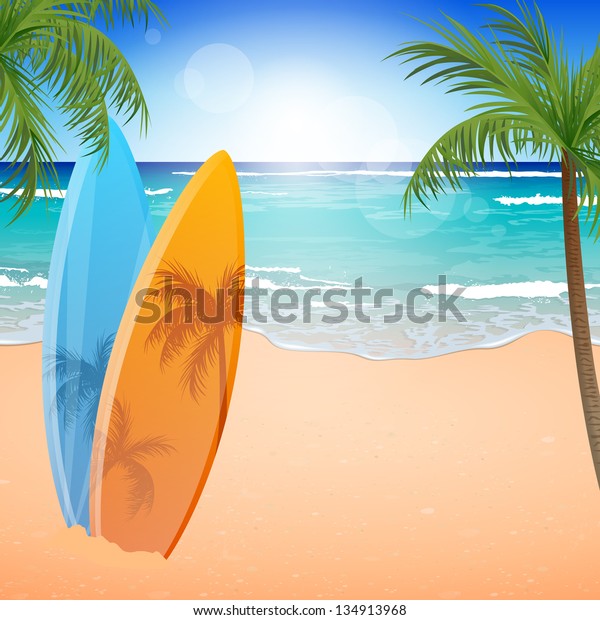 Vector Illustration Beach Background Surfboards Stock Vector (Royalty ...