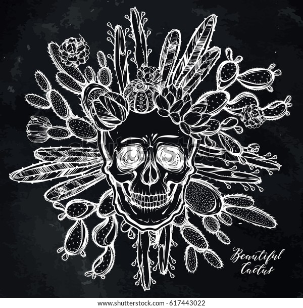 Vector Illustration Beautiful Cactus Skull Handmade Stock Vector ...