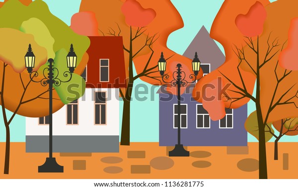 Vector Illustration Beautiful Fall City Park Stock Vector (Royalty Free ...