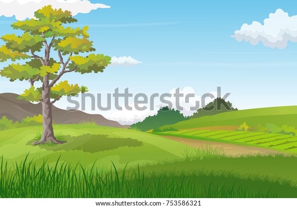 Vector Illustration Beautiful Green Hills Big Stock Vector (Royalty ...