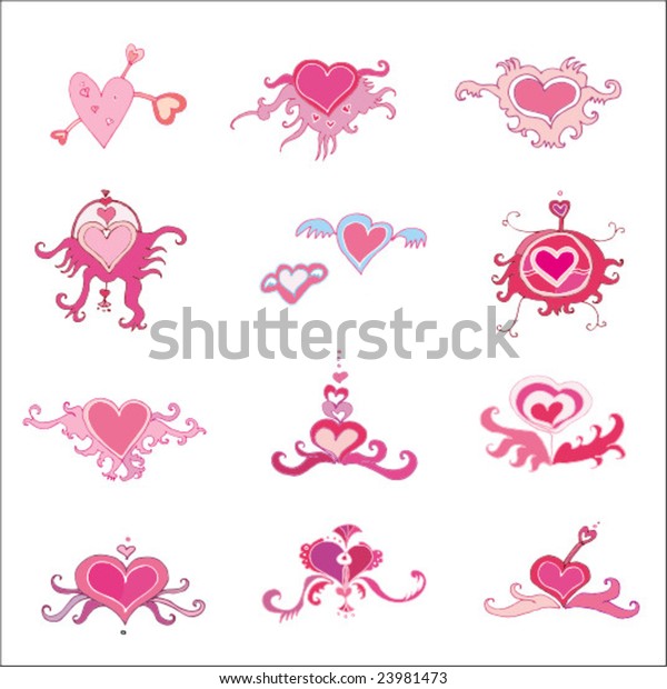 Vector Illustration Beautiful Hearts Icon Set Stock Vector (Royalty ...